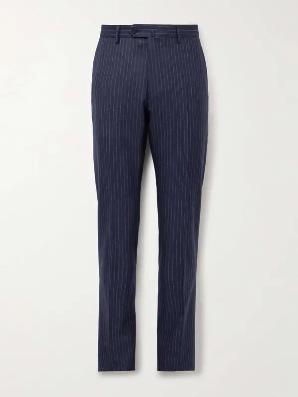 Caruso Slim-fit Pinstriped Wool Suit Trousers
