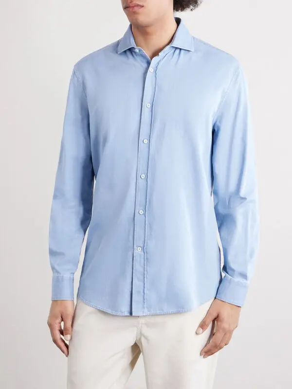Brunello Cucinelli Cutaway-collar Cotton-chambray Shirt