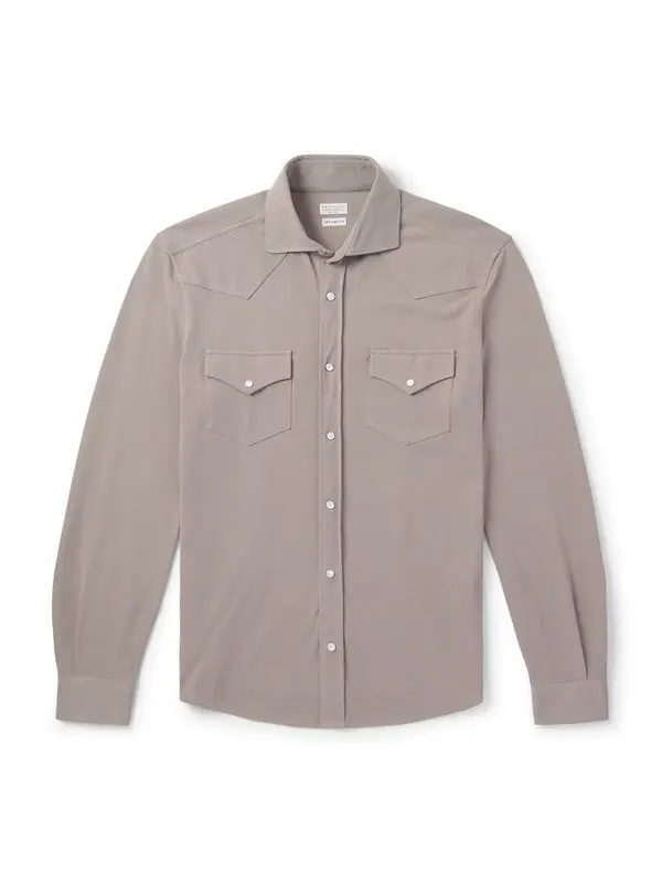 Brunello Cucinelli Slim-fit Cotton-piqué Western Shirt - Neutrals