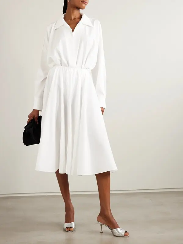 Norma Kamali Pleated Poplin Midi Skirt