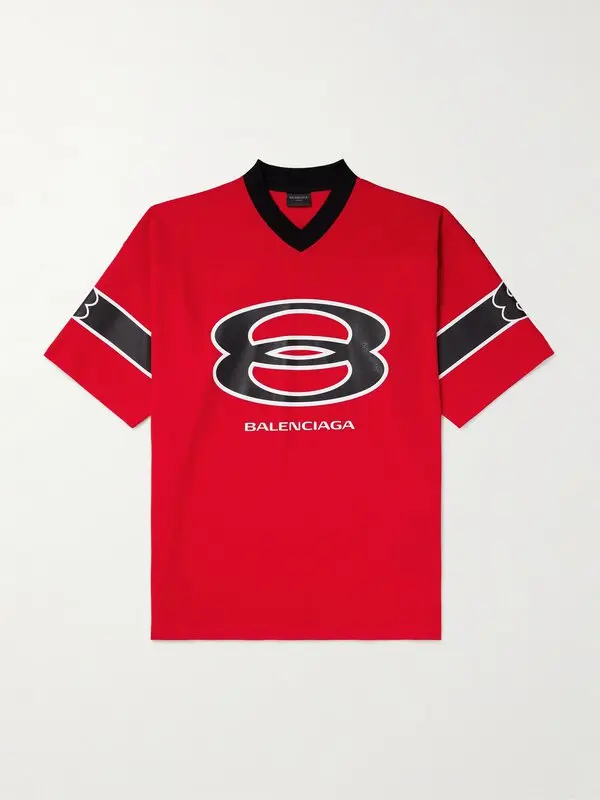 Balenciaga American Football Oversized Printed Piqué T-shirt - Red