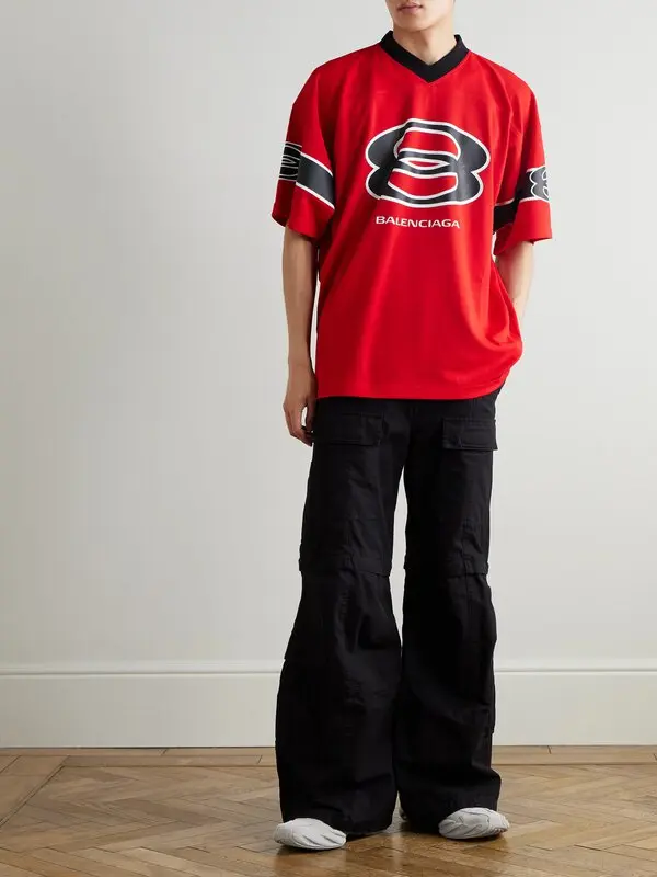 Balenciaga American Football Oversized Printed Piqué T-shirt - Red