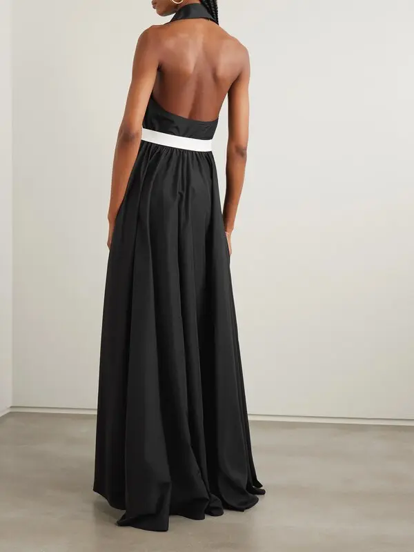 Norma Kamali Belted Habotai Halterneck Gown