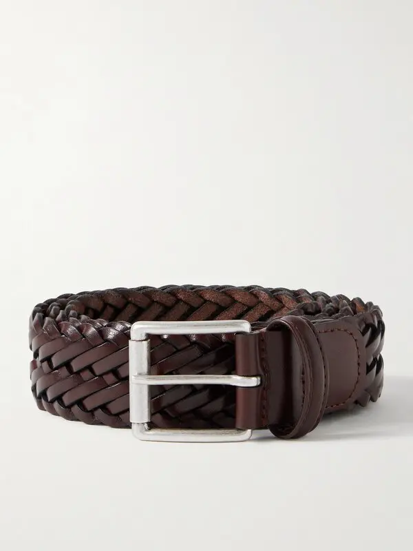 Anderson's 3.5cm Woven Leather Belt - Brown