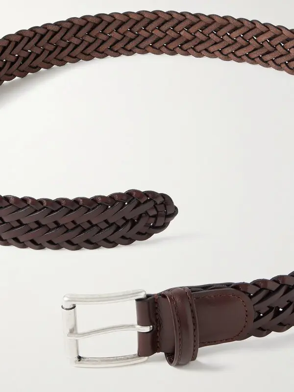 Anderson's 3.5cm Woven Leather Belt - Brown