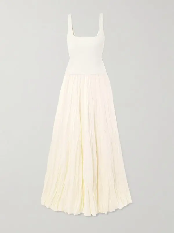 Johanna Ortiz Mariner Ribbed Knit-trimmed Organic Linen-blend Poplin Maxi Dress - Neutrals