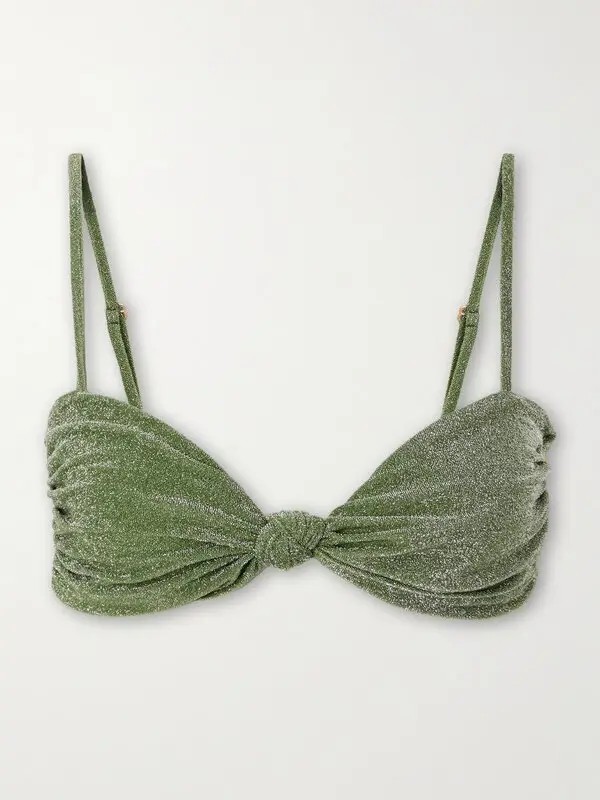 Johanna Ortiz Heliconia Twist-front Metallic Recycled Bikini Top - Green