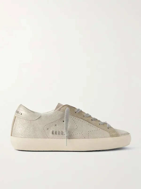 GOLDEN GOOSE Super-star Distressed Glittered Sneakers - Beige