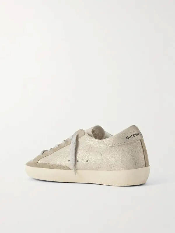 GOLDEN GOOSE Super-star Distressed Glittered Sneakers - Beige