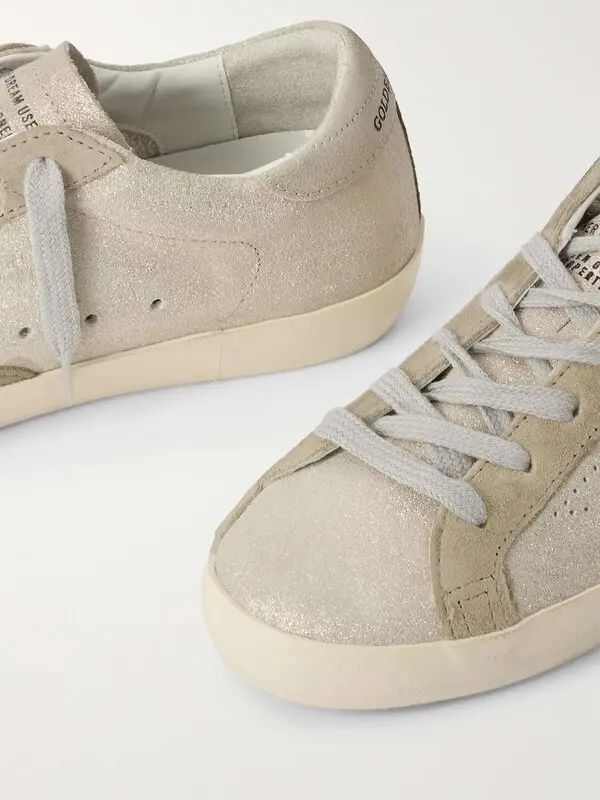 GOLDEN GOOSE Super-star Distressed Glittered Sneakers - Beige