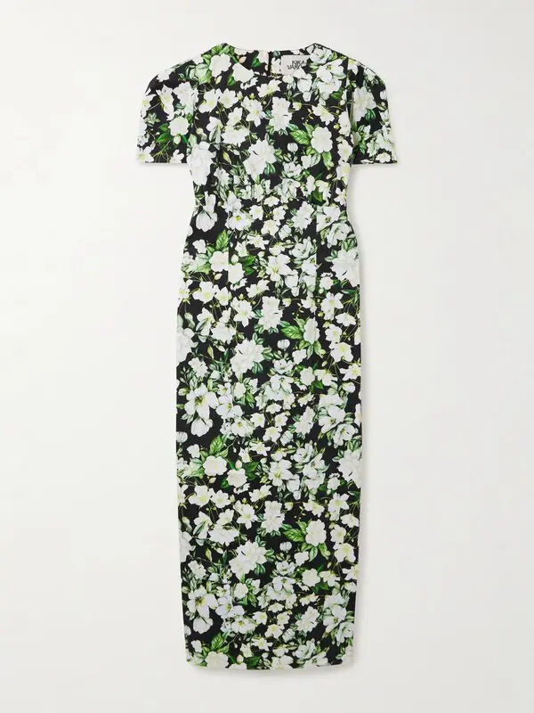 KIKA VARGAS Sygne Floral-print Cotton-blend Midi Dress - Black