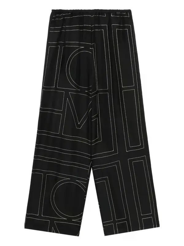 TOTEME Monogram Silk Pajama Bottoms - Black