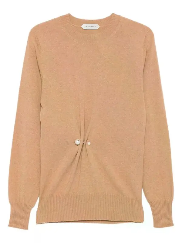 Alberta Ferretti Pin-embellished Cashmere Sweater - Neutrals