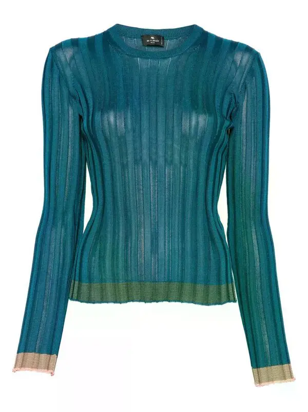 Etro Ribbed Knit Long Sleeve Sweater - Blue