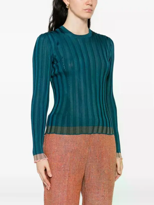 Etro Ribbed Knit Long Sleeve Sweater - Blue
