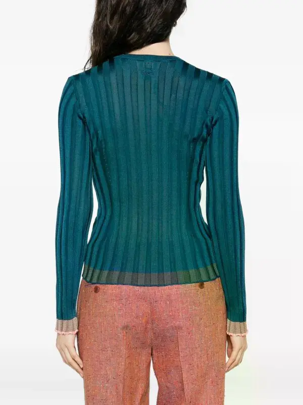 Etro Ribbed Knit Long Sleeve Sweater - Blue