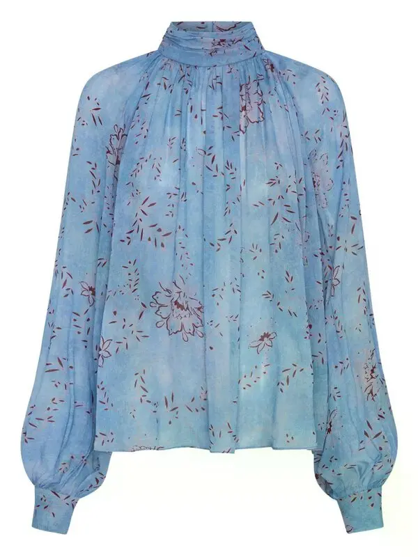 NICHOLAS Solene Floral-print High-neck Top - Blue