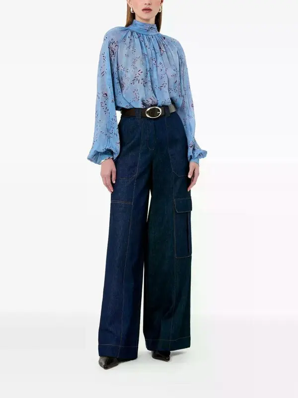 NICHOLAS Solene Floral-print High-neck Top - Blue