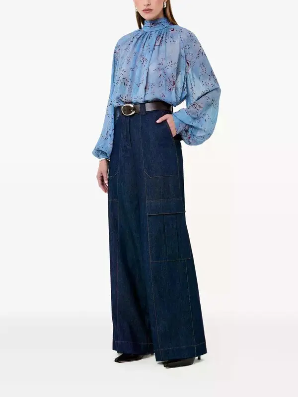 NICHOLAS Solene Floral-print High-neck Top - Blue