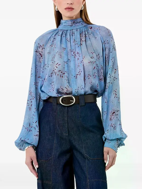 NICHOLAS Solene Floral-print High-neck Top - Blue