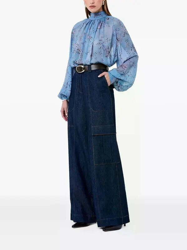 NICHOLAS Solene Floral-print High-neck Top - Blue