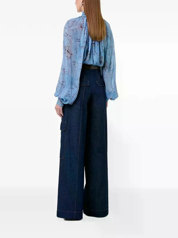 NICHOLAS Solene Floral-print High-neck Top - Blue