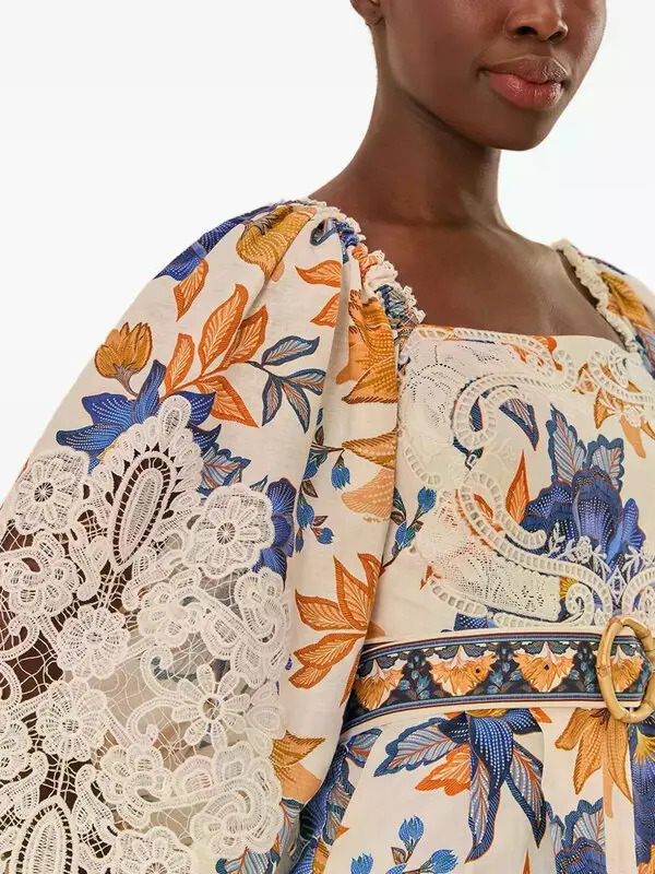 Farm Rio Lace-trimmed Floral Playsuit