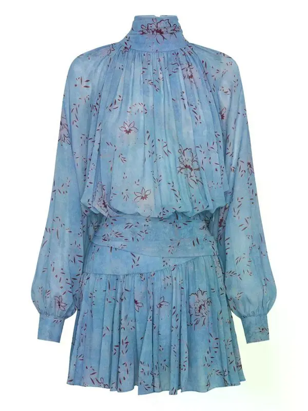 NICHOLAS Floral-print High-neck Mini Dress - Blue
