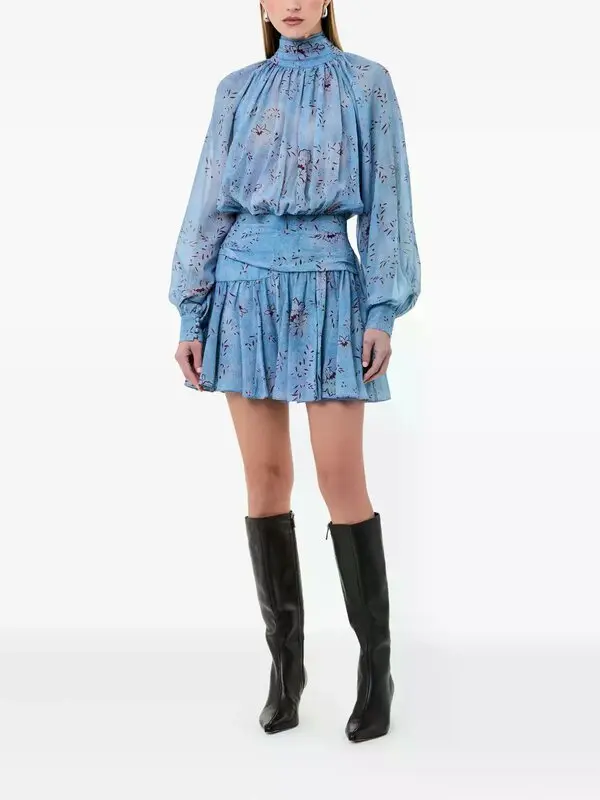 NICHOLAS Floral-print High-neck Mini Dress - Blue