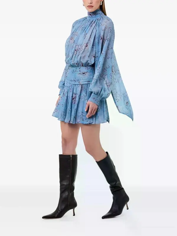 NICHOLAS Floral-print High-neck Mini Dress - Blue
