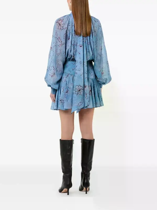 Nicholas Floral-Print High-Neck Mini Dress In Blue - 50% Off | Editorialist