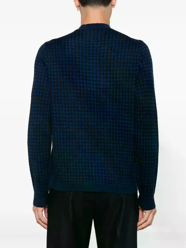 Emporio Armani Houndstooth Wool Sweater - Blue