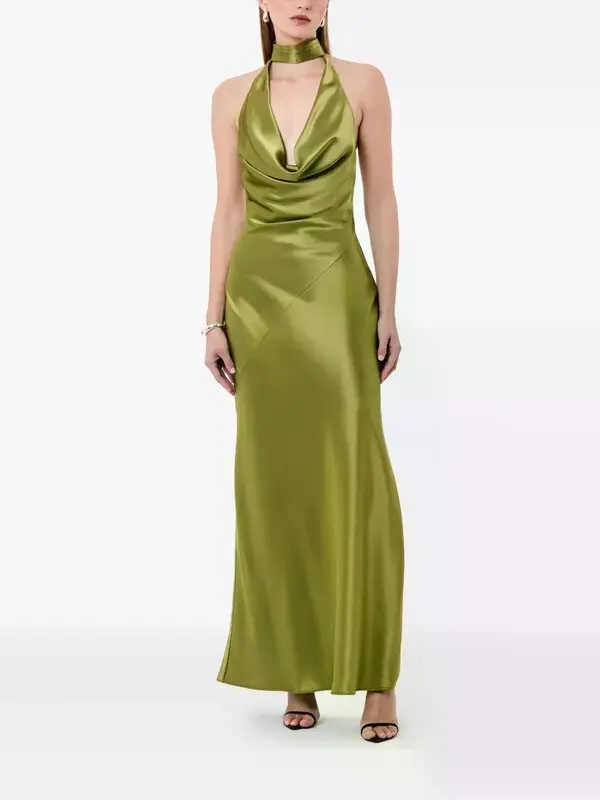 Nicholas Lyria Cowl-neck Halter Maxi Dress - Green