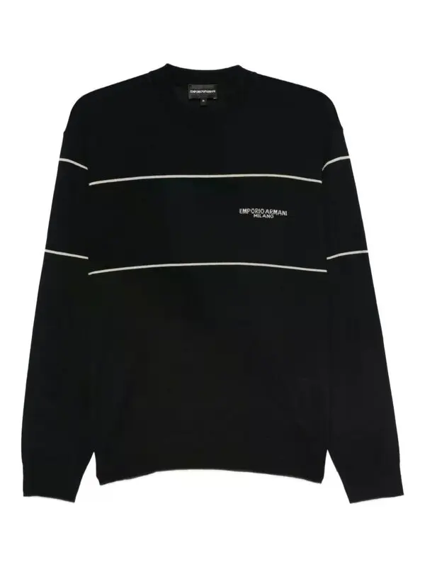 Emporio Armani Stripe-detail Wool Sweater - Black