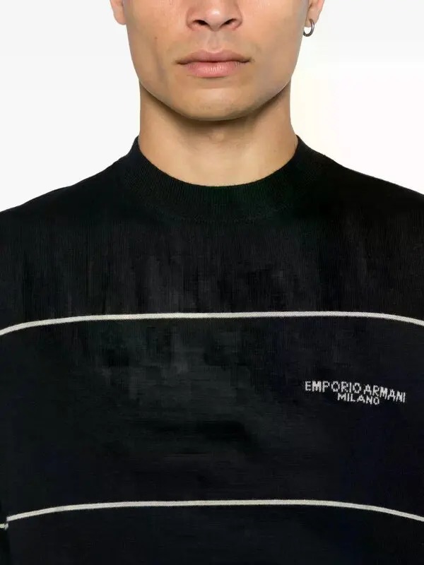 Emporio Armani Stripe-detail Wool Sweater - Black