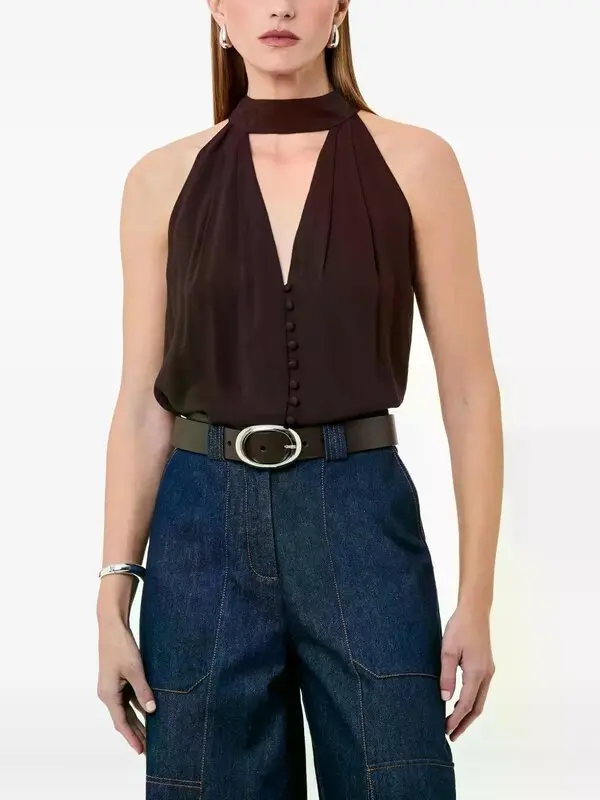 NICHOLAS Sumira Neck-tie Buttoned Top - Brown