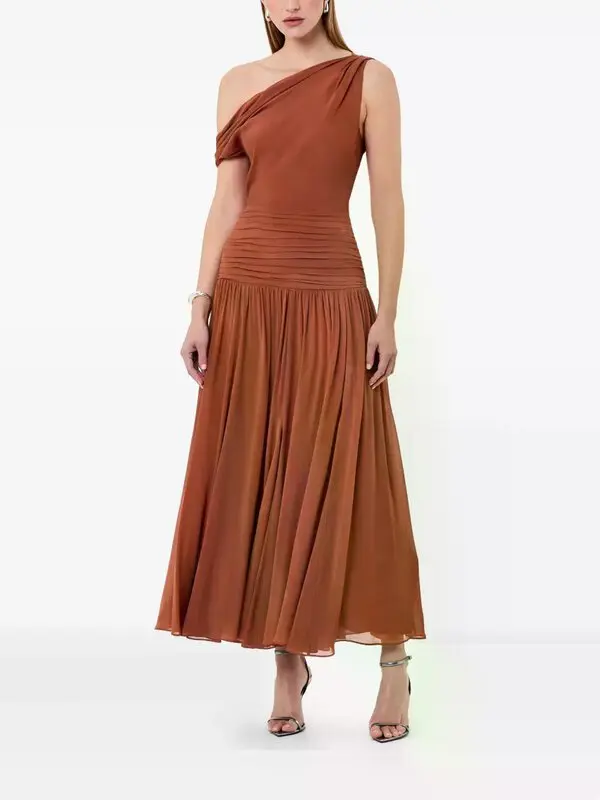 NICHOLAS Reece One-shoulder Pleated Midi Dress - Brown