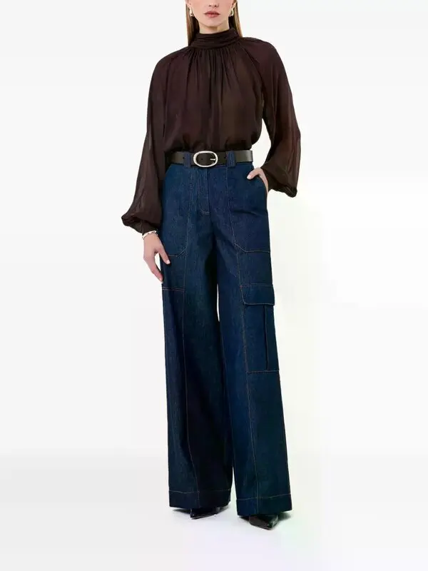 NICHOLAS Solene High-neck Balloon-sleeve Top - Brown