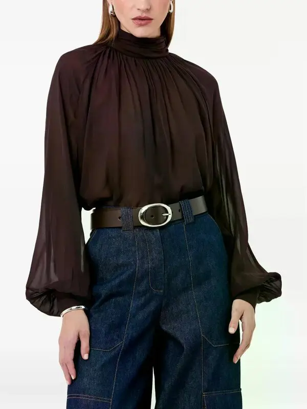 NICHOLAS Solene High-neck Balloon-sleeve Top - Brown