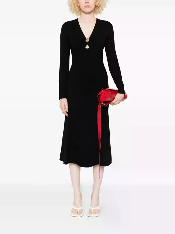 TWINSET Twist-detail Long-sleeved Midi Dress - Black