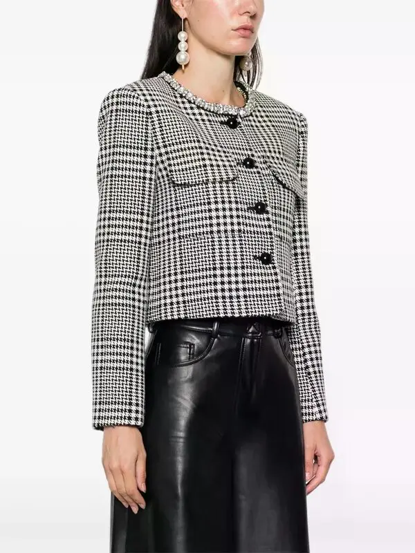 SELF-PORTRAIT Houndstooth Cropped Jacket - Black