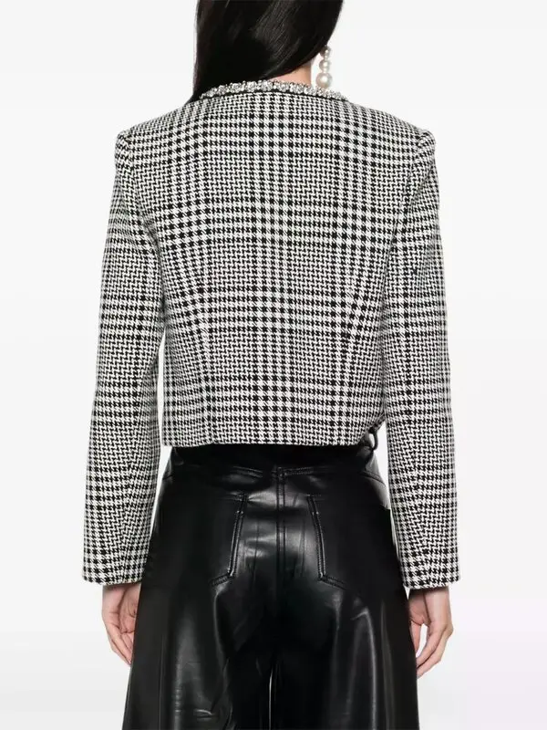 SELF-PORTRAIT Houndstooth Cropped Jacket - Black