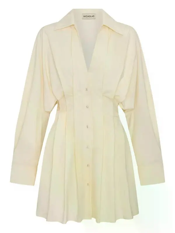 NICHOLAS Fabienne Pleated Shirt Dress - Neutrals