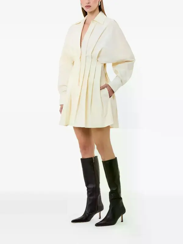 NICHOLAS Fabienne Pleated Shirt Dress - Neutrals