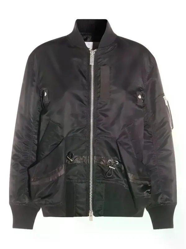 Sacai Bomber Jacket With Ruffled Hem - Black