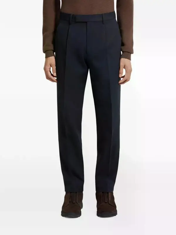Zegna Pleated Cotton Trousers - Blue
