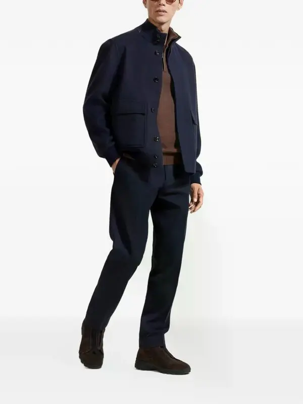 Zegna Pleated Cotton Trousers - Blue