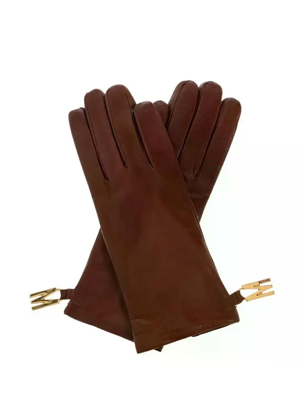 Moschino Logo-detail Leather Gloves - Brown