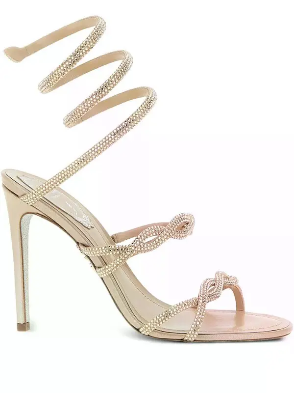 Rene Caovilla 105mm Braid Cleo Rhinestone-embellished Spiral-wrap Sandals - Neutrals