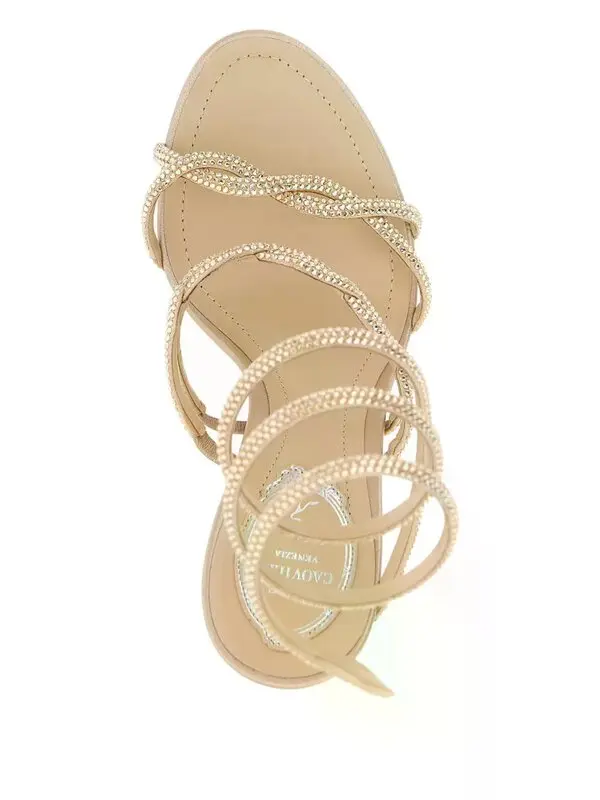 Rene Caovilla 105mm Braid Cleo Rhinestone-embellished Spiral-wrap Sandals - Neutrals